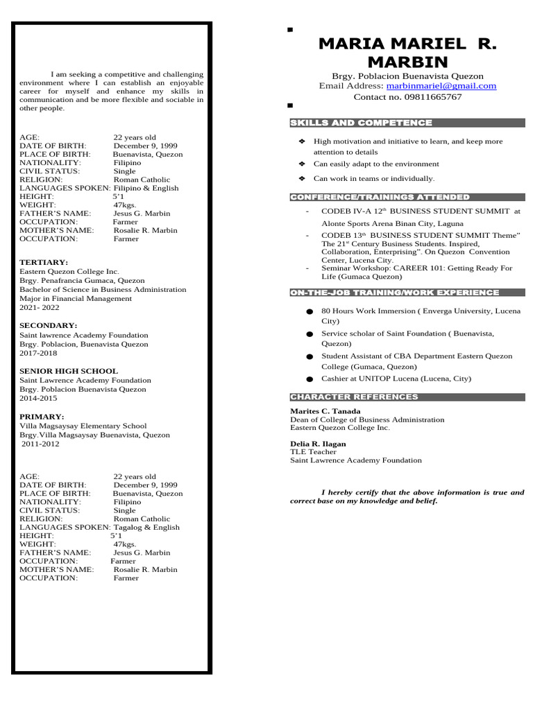 Share MARIEL-RESUME | PDF