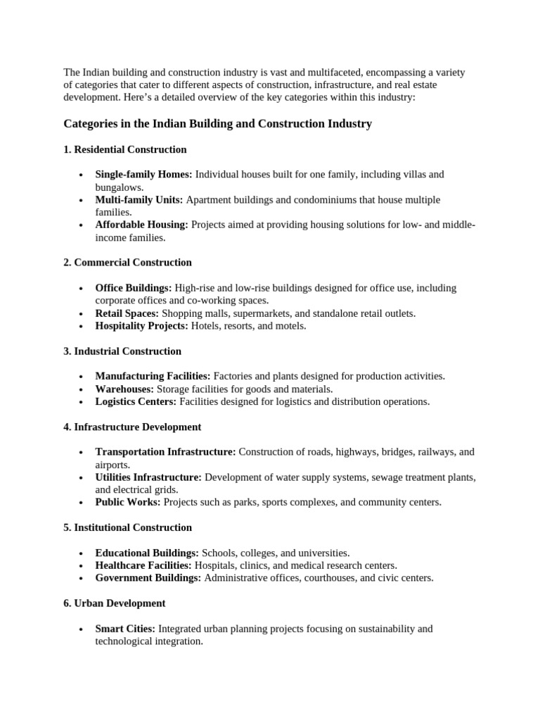 Overview of India's Construction Categories | PDF | Infrastructure ...