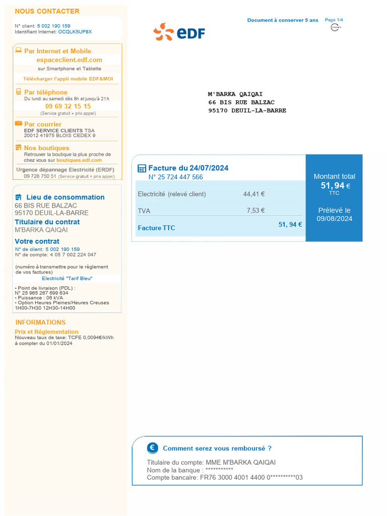 Contact et informations EDF 2024 | PDF | Taxe sur la valeur ajoutée ...