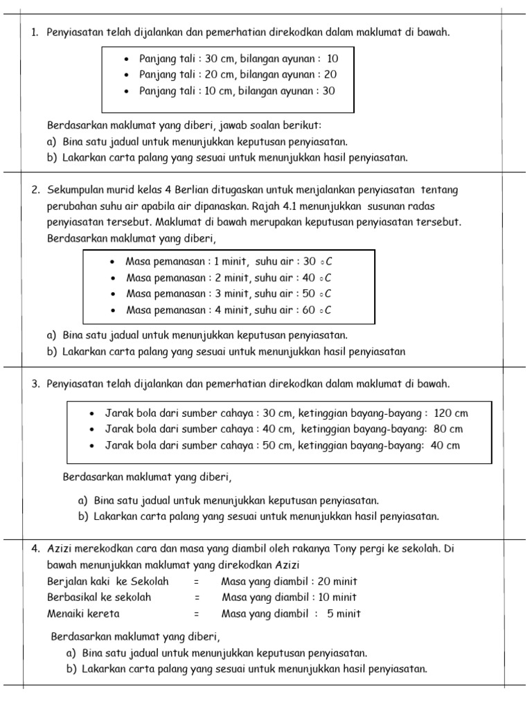 Latihan Membina Carta Palang Tahun 4 | PDF