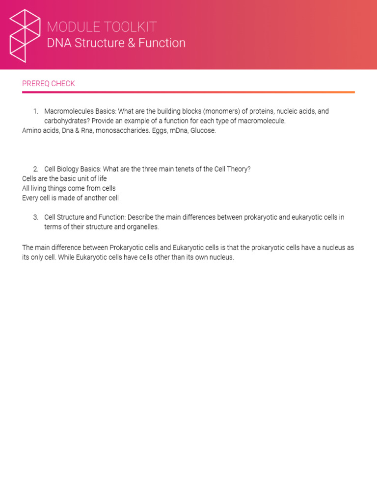 Lucero - Prereqs - DNA Structure & Function | PDF | Wellness