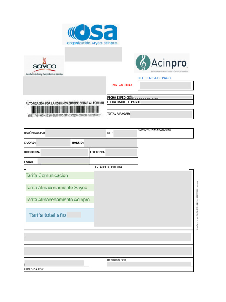 Factura Sayco y Acinpro - Compress | PDF