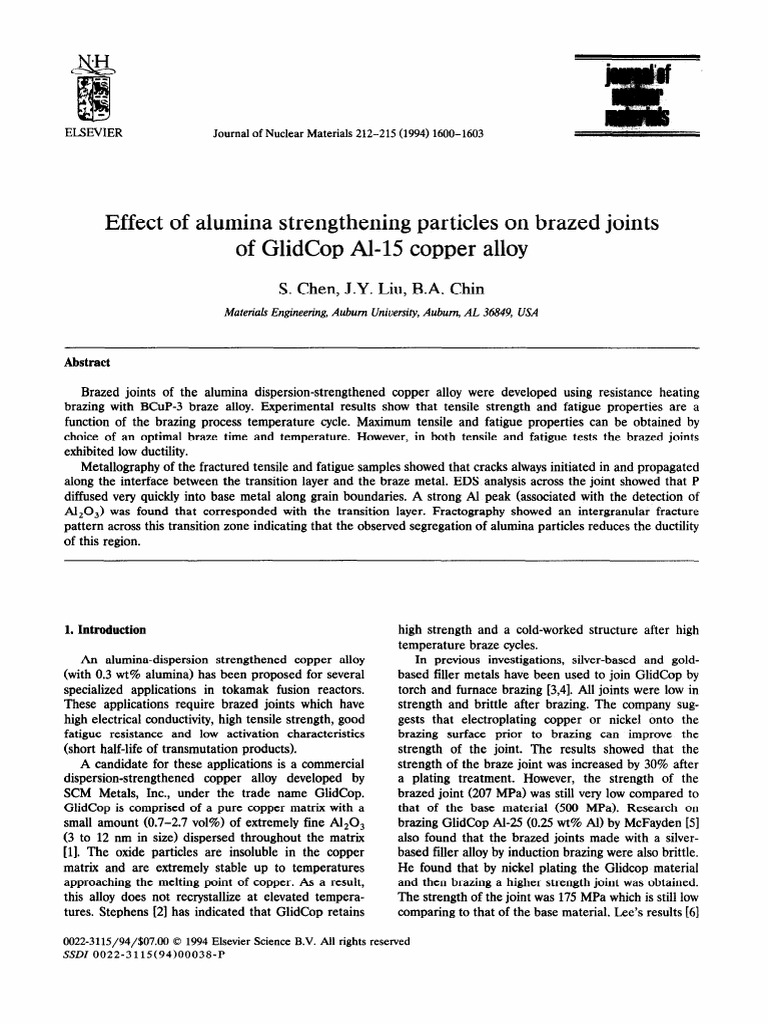 Effect of Alumina Strengthening Particles On Brazed Joints of Glidcop ...