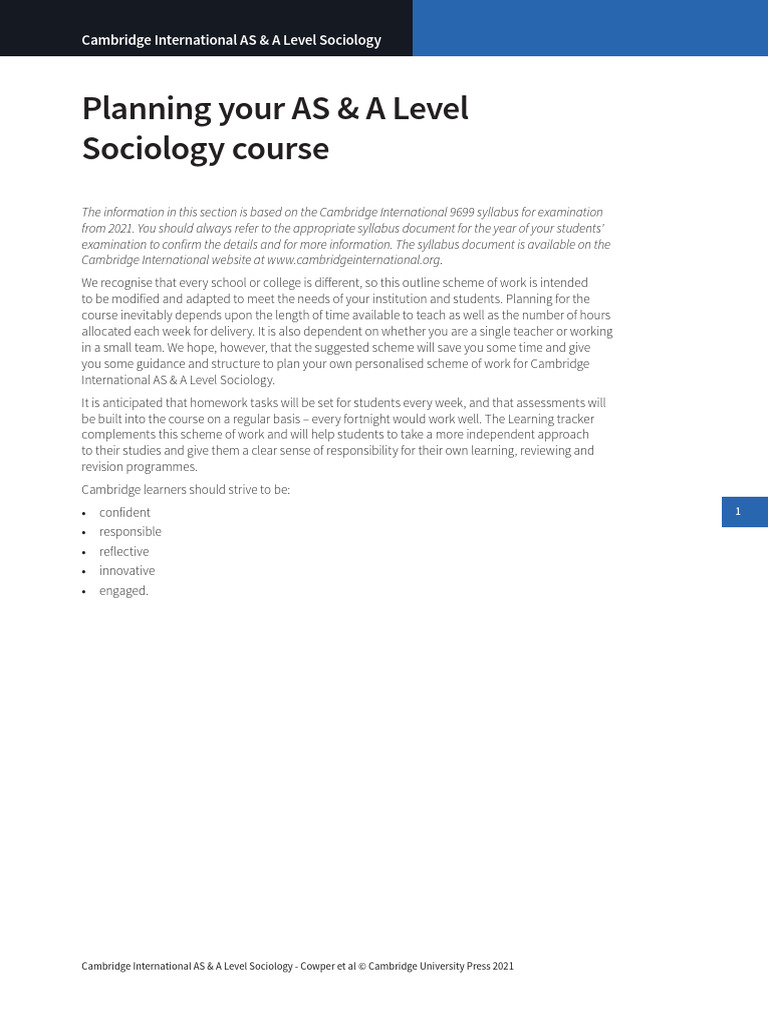 Cambridge AS & A Level Sociology Guide | PDF | Socialization | Sociology