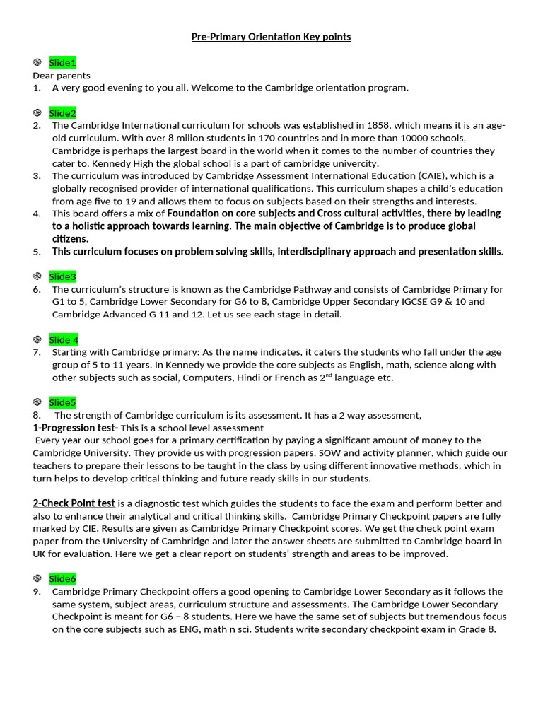 Orientation key points | PDF | Learning | Curriculum