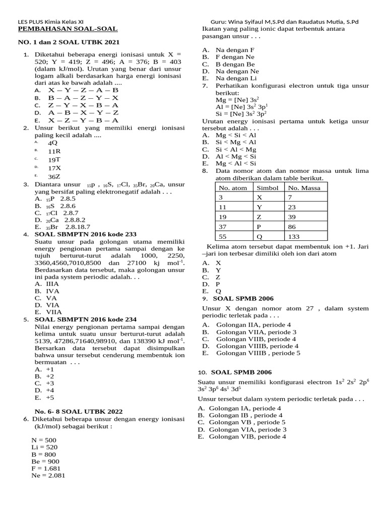 Latihan Soal Kimia Kelas XI | PDF | Sains & Matematika