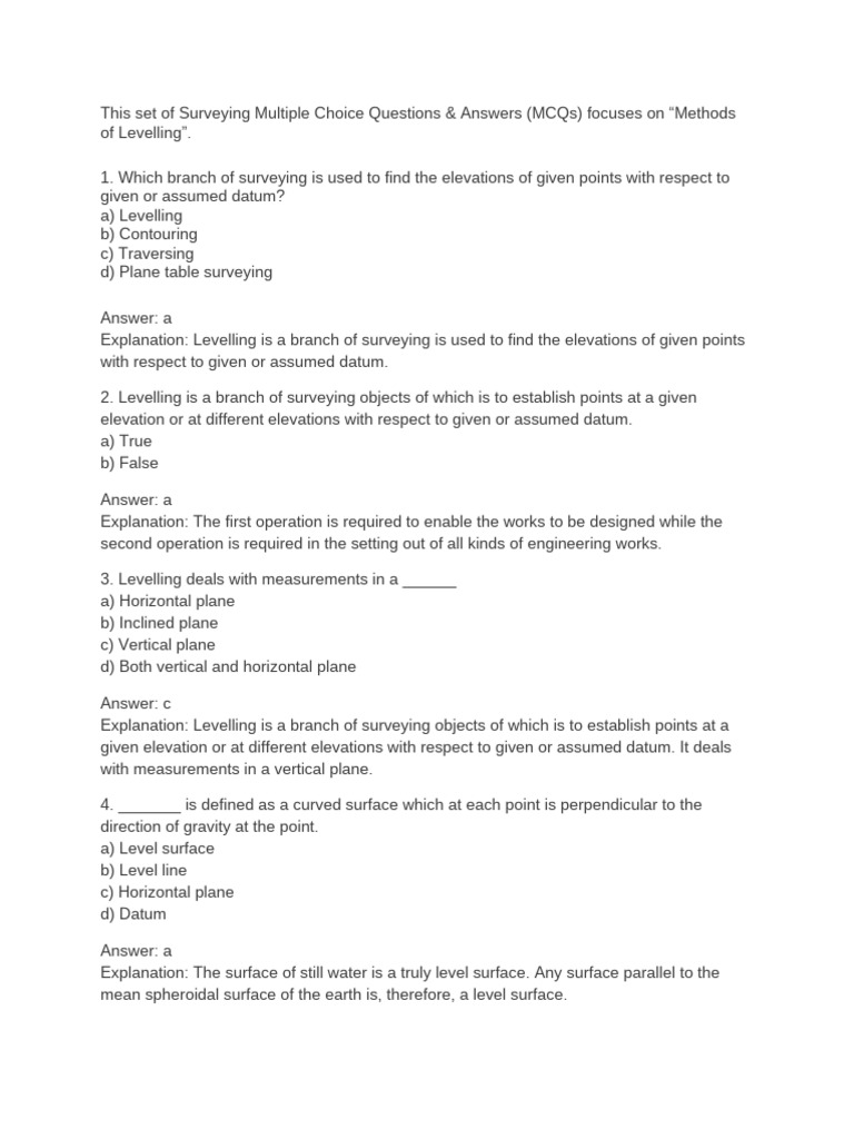 This Set of Surveying Multiple Choice Questions | PDF