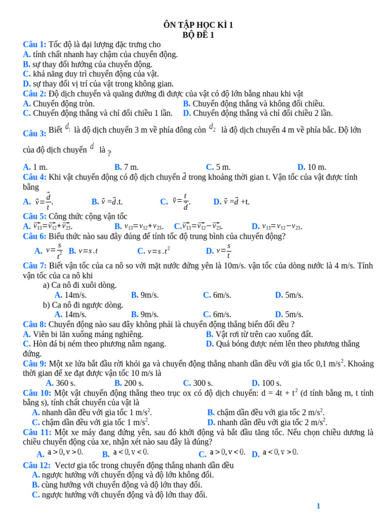 Đề Ôn Tập Lý 10 Hki | PDF