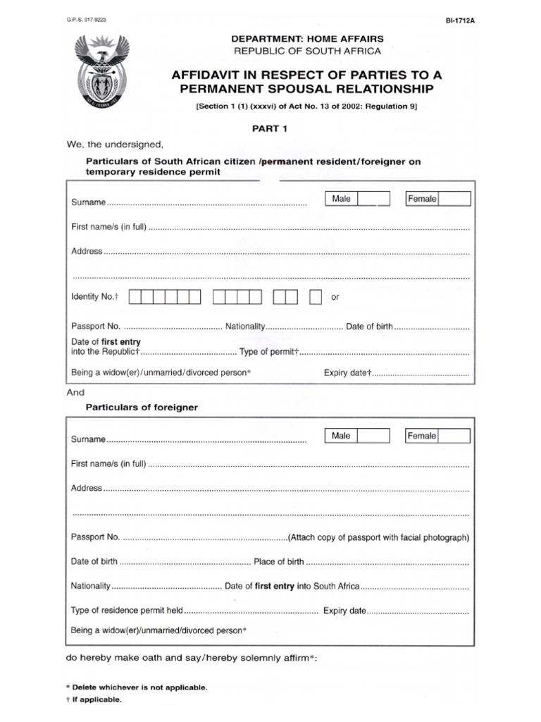 Affidavit Spousal Form | PDF