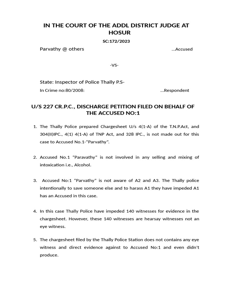 Parvathy Discharge Petition Sec 227 CRPC | PDF | Confession (Law) | Witness