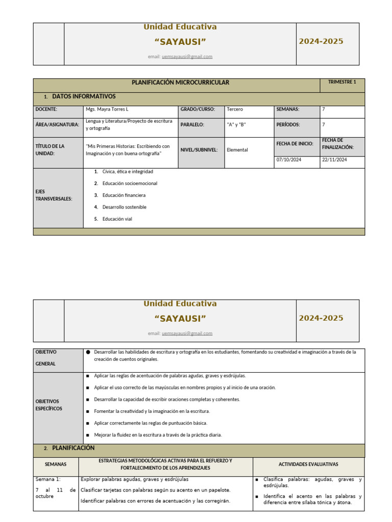 Planificación de Escritura y Ortografía | PDF | Comunicación humana ...