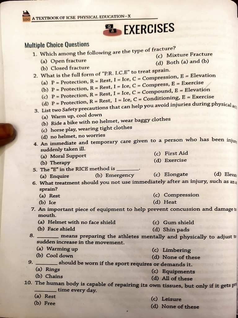 Prevention of Injuries Questions MCQ | PDF | Musculoskeletal System ...