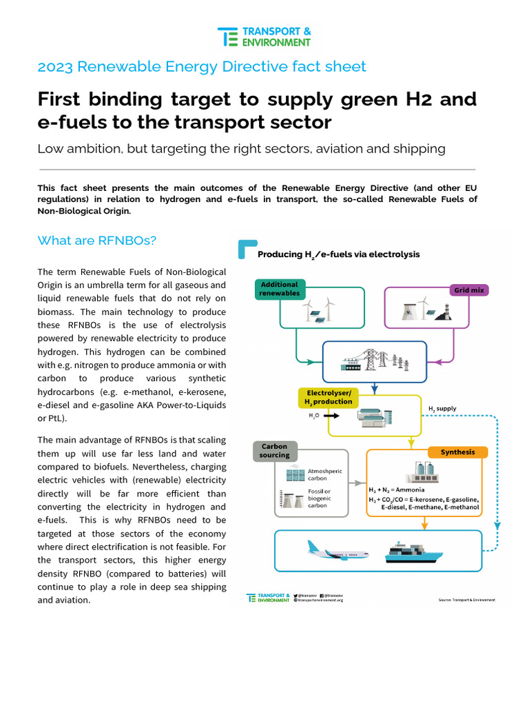 2023 07 REDIII Fact Sheet Hydrogen Efuels RFNBO | PDF | Renewable ...