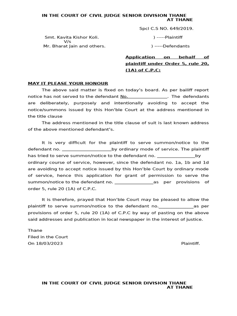 Application for Notice Publication CPC | PDF | Affidavit | The Honourable