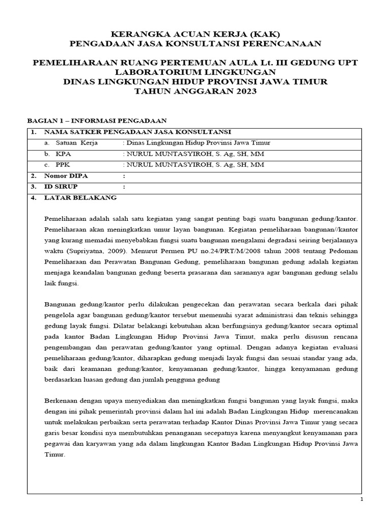 KAK Perc. Rehab. Interior R. Pertemuan Lt. 3 DLH Prov. Jatim 2023 | PDF | Bisnis | Teknologi ...