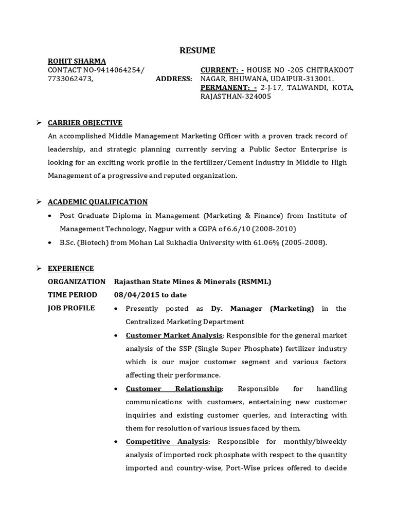 Rohit Sharma Resume | PDF | Business | Business Economics