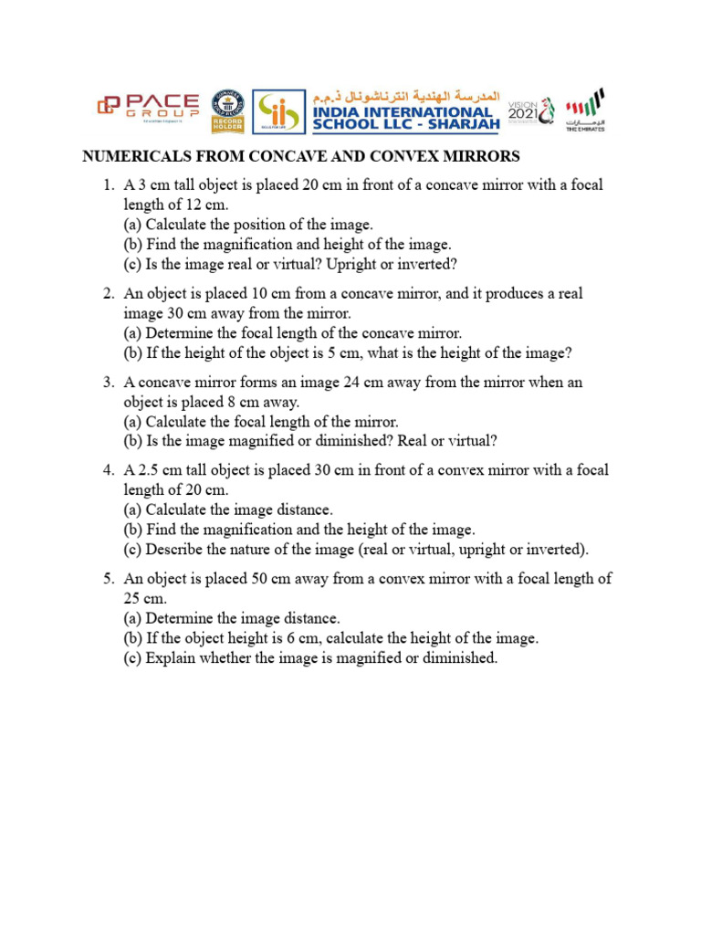 Numericals From Concave and Convex Mirrors | PDF