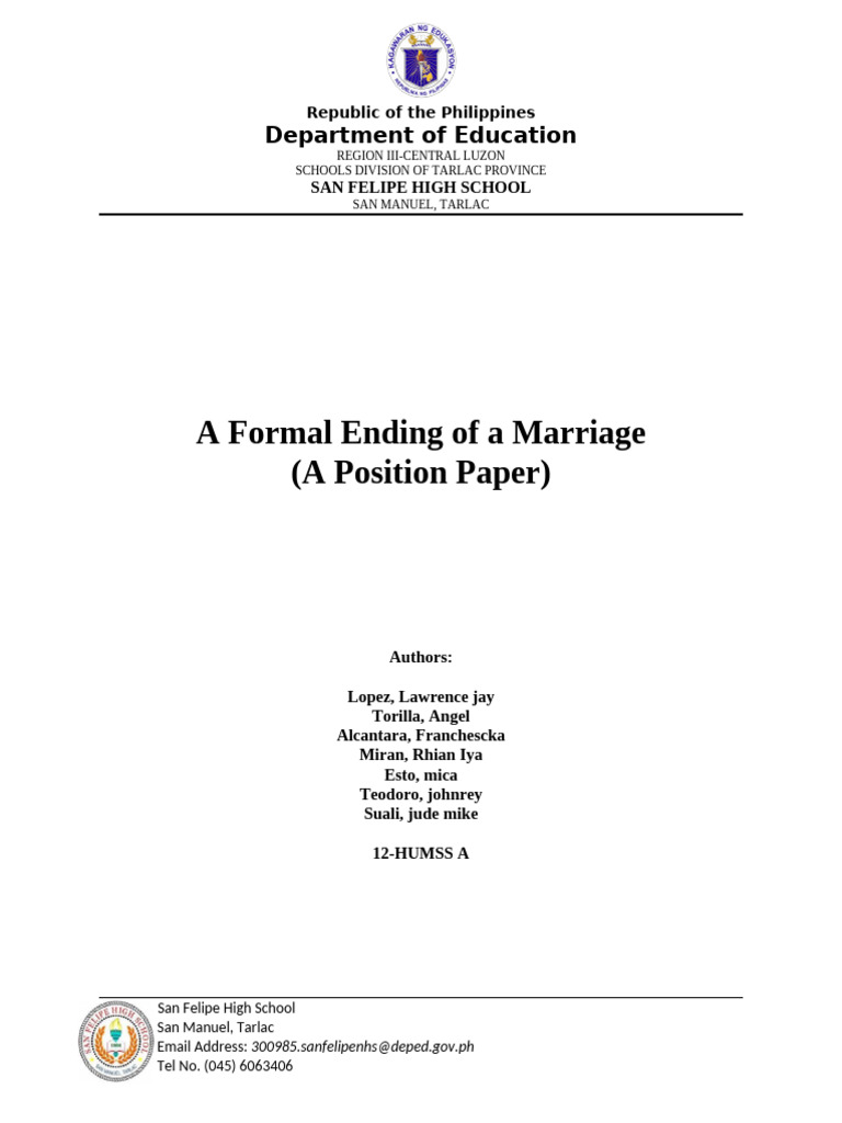 Position Paper Sample | PDF | Divorce | Marriage