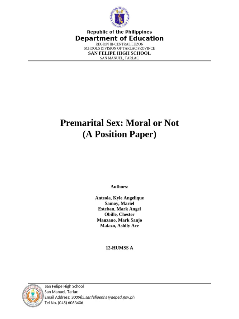 Position Paper Sample | PDF | Sexual Intercourse | Social Psychology