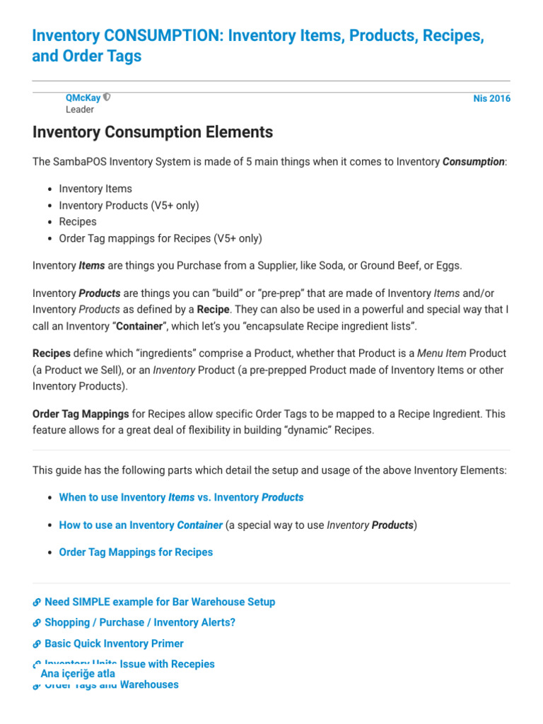 Understanding SambaPOS Inventory Elements | PDF | Sandwich | Inventory