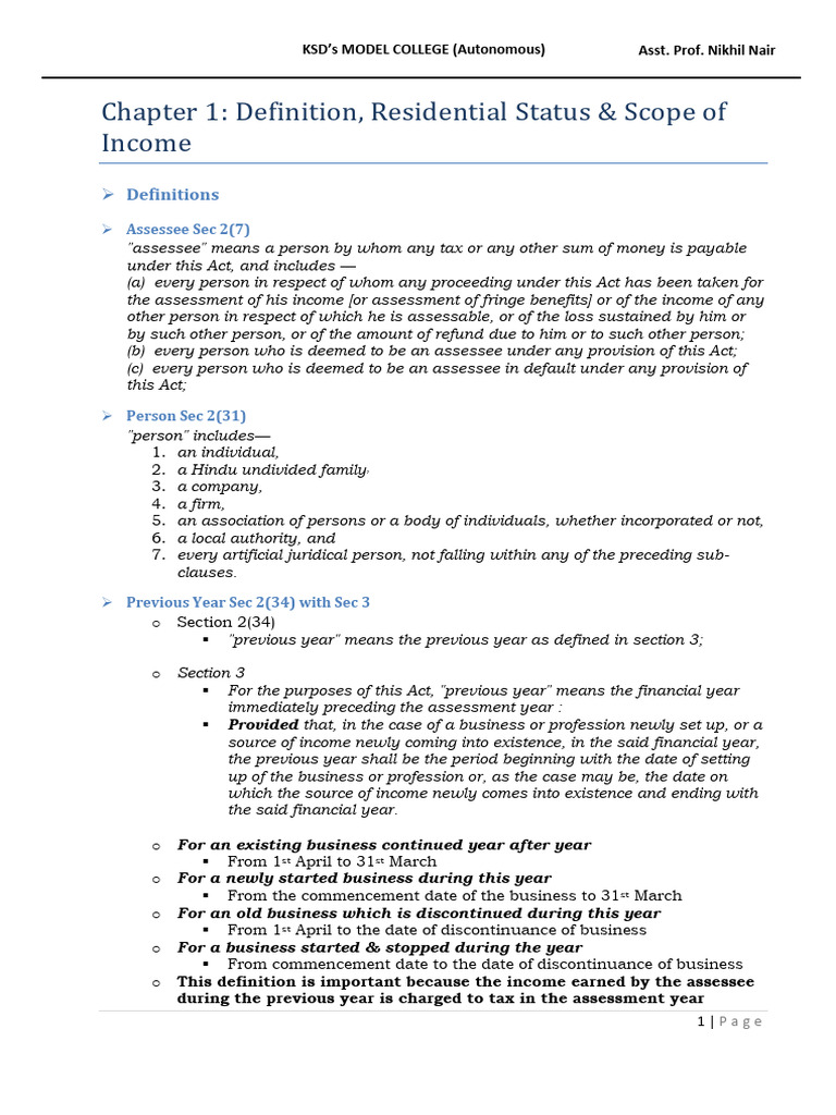 Direct Tax - Definitions, Residential Status & Scope of Income 2024 ...
