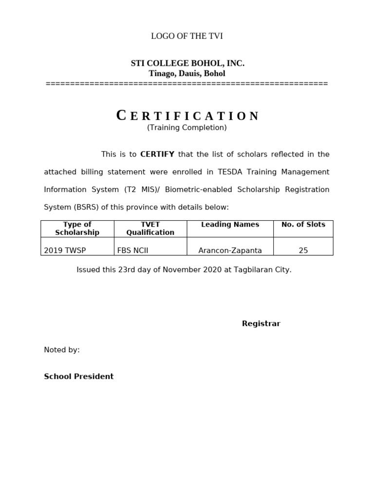 Training Completion (TVIs) | PDF | Business