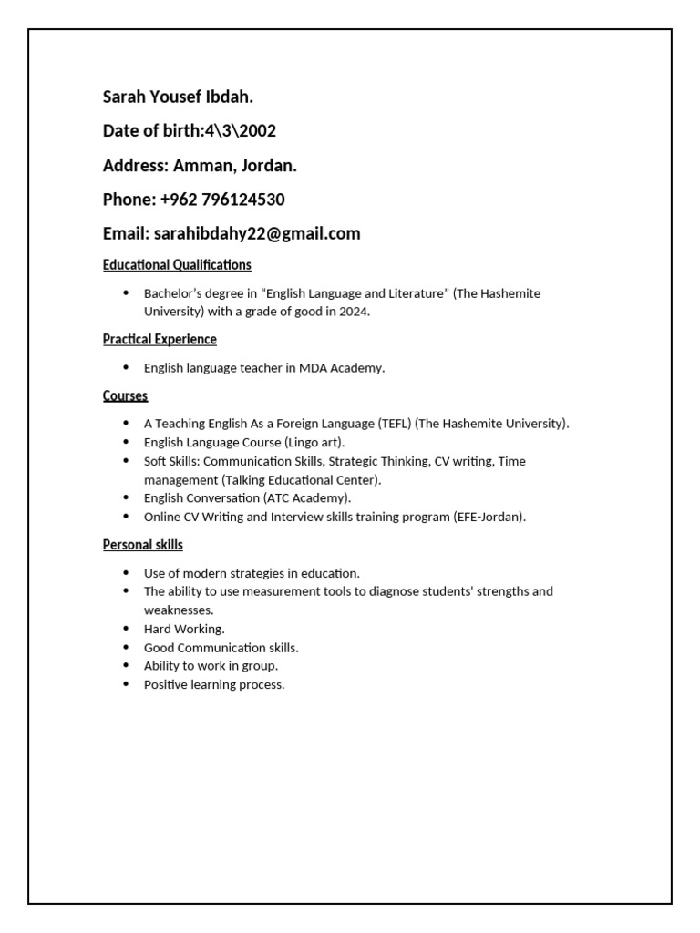 Sarsh's CV | PDF | Language Arts & Discipline