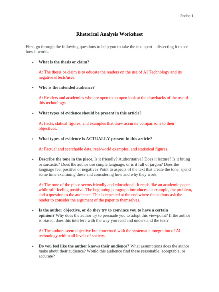 Rhetorical Analysis Worksheet Revised | PDF | Logos | Cognition
