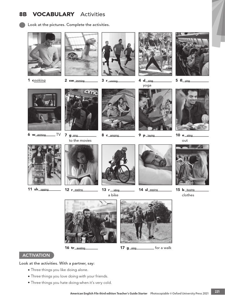 8B Vocabulary: Activities | PDF