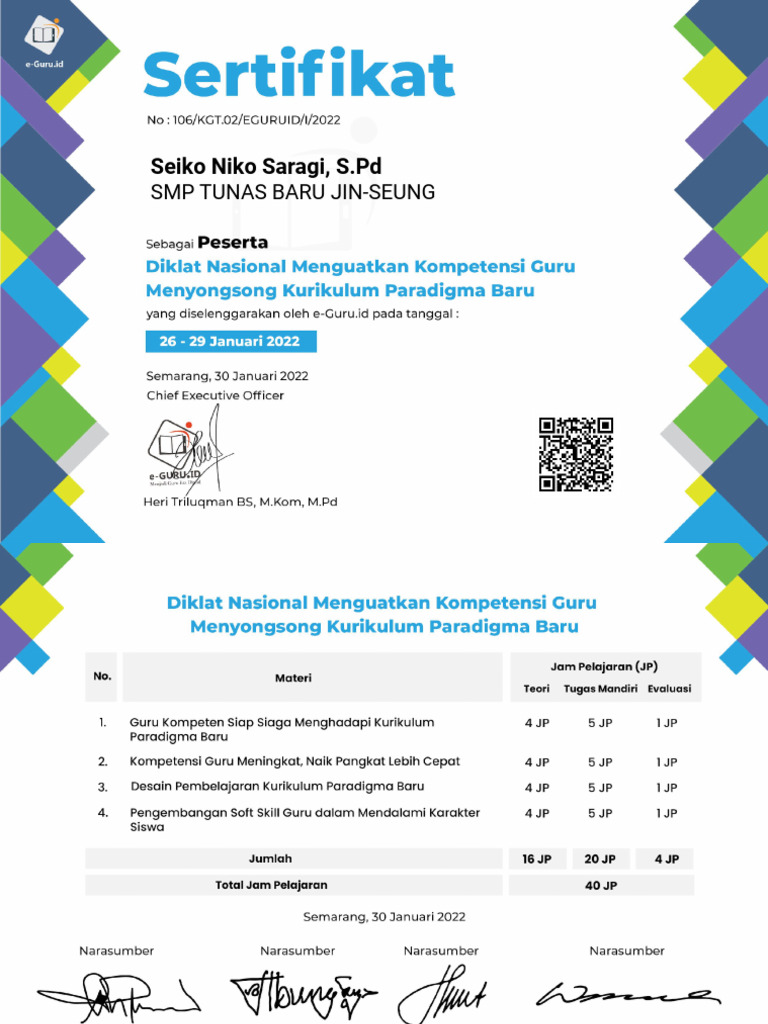 Seiko Niko Saragi, S.PD Sertifikat 40JP Januari K2022 EGuru | PDF