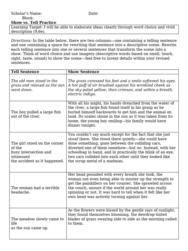 Show Vs Tell | PDF | Poetry