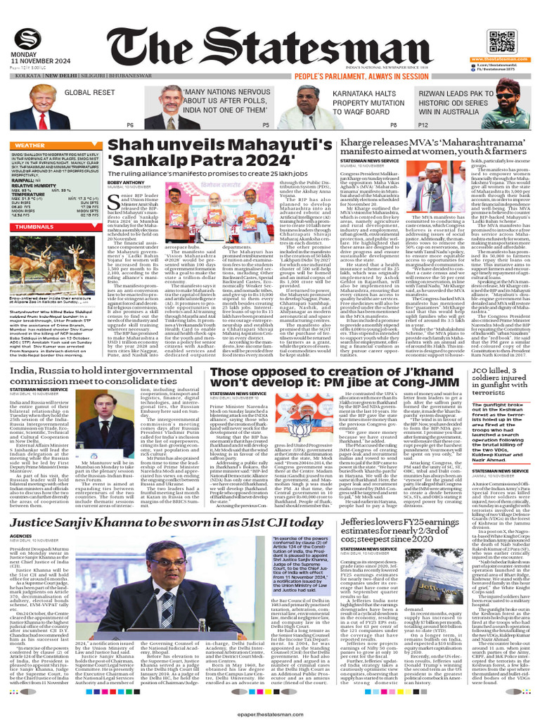 The Stateman Delhi 11-11-24 | PDF | Narendra Modi | Politics Of India