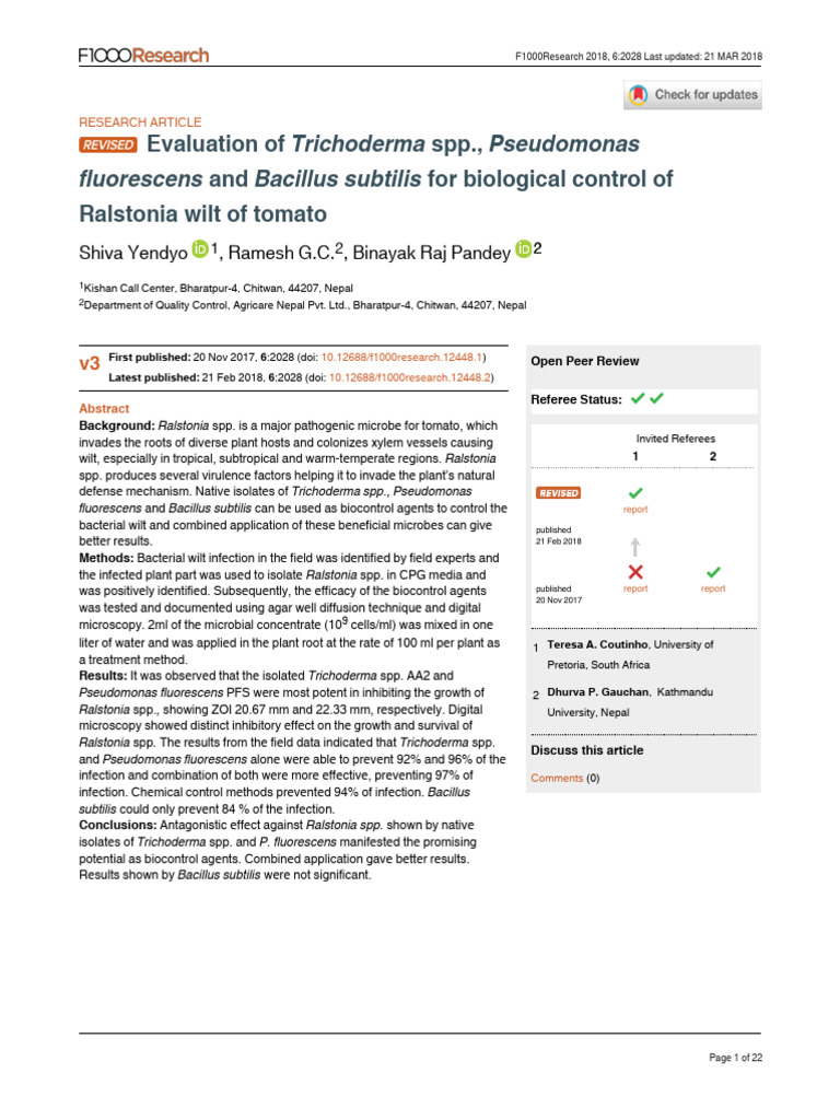Trichoderma For The Control of Bacterial Wilt | PDF | Pseudomonas | Bacillus