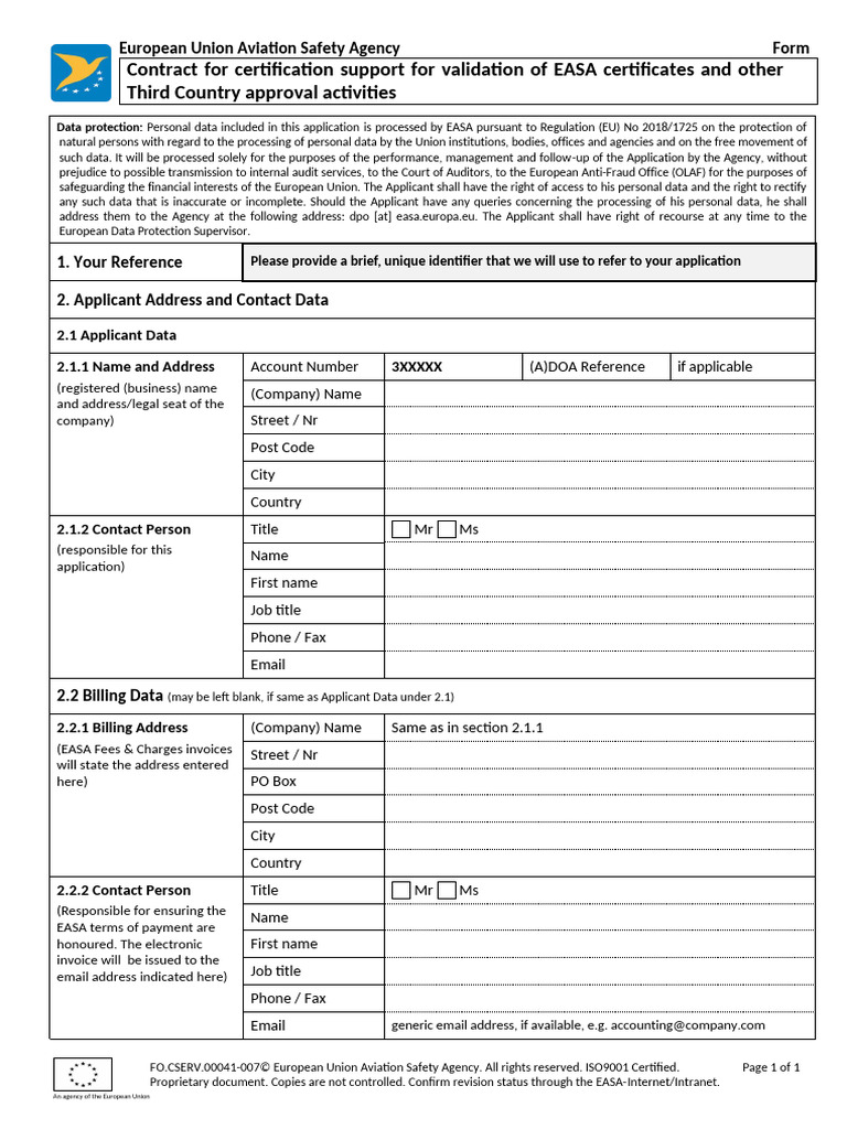 EASA Certification Support Contract Form | PDF | Invoice | Aviation