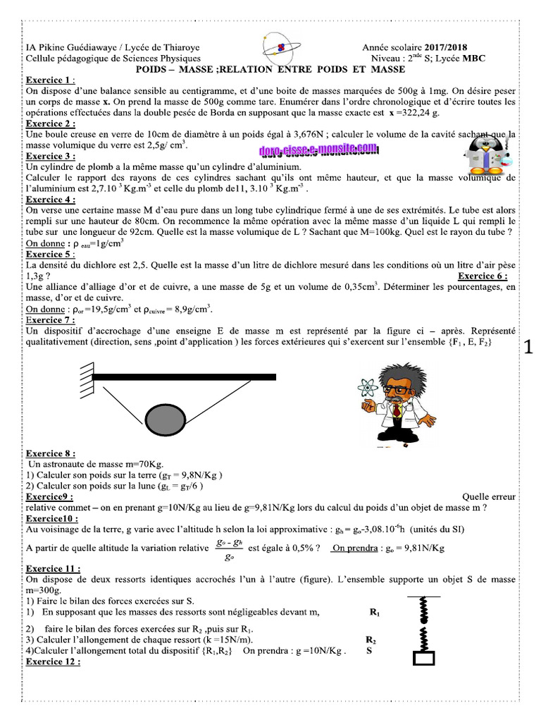 Poids Masse Relation Entre Poids Et Masse 2017 2018 | PDF