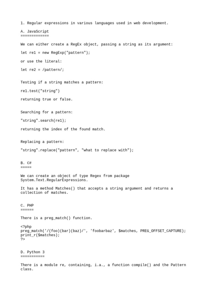 Regex Notes | PDF | Teaching Methods & Materials