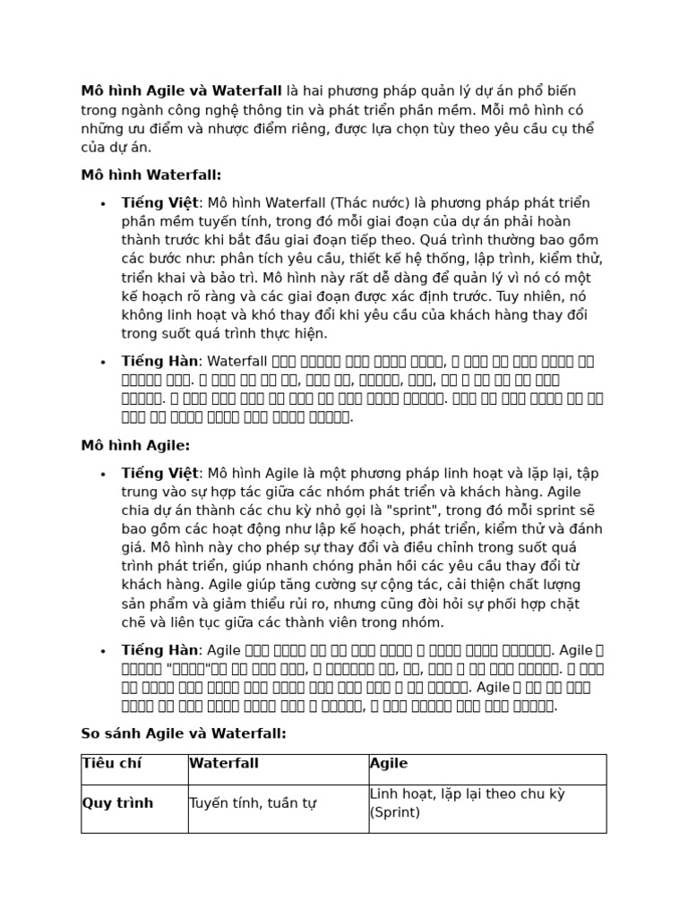Mô Hình Agile Và Waterfall | PDF