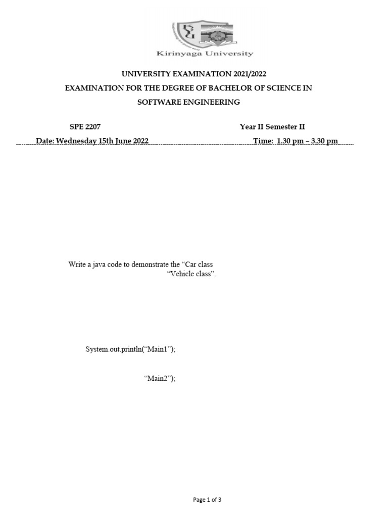 Spe 2207 Advanced Object Oriented Programming Year Ii Semester Ii Pdf Method Computer