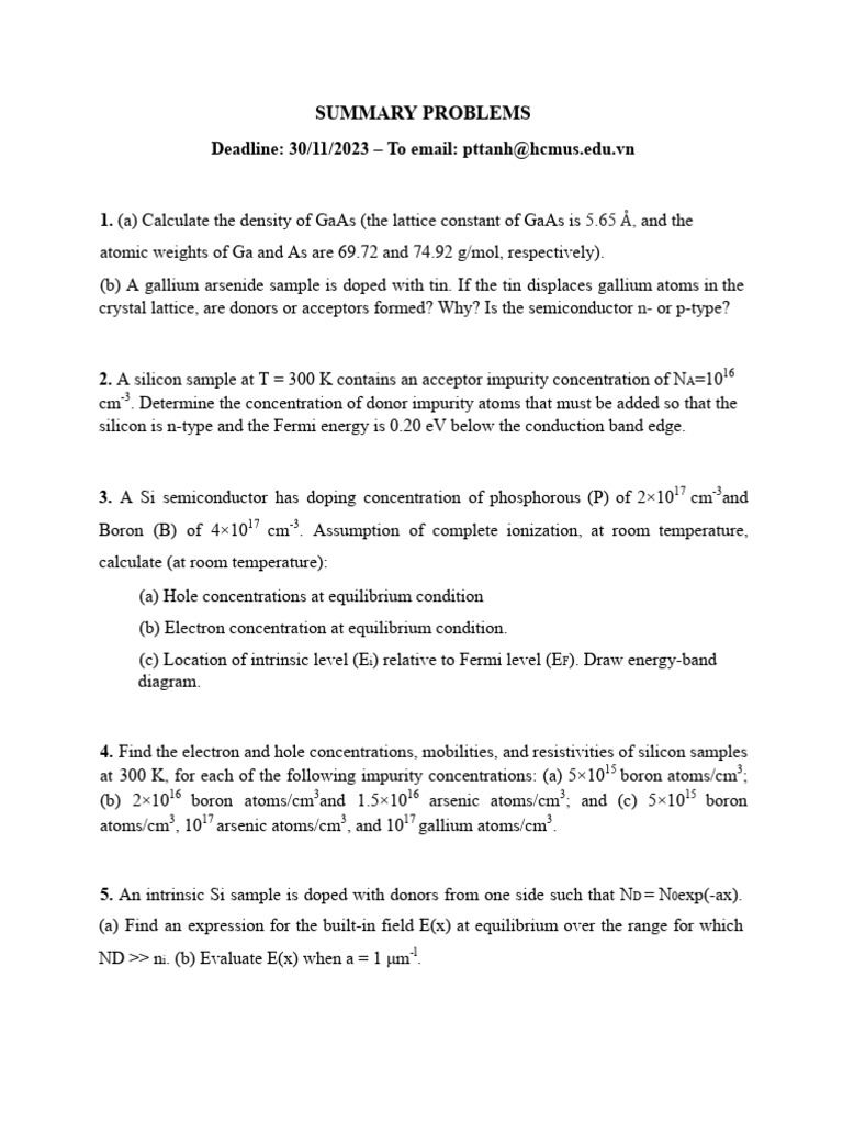 Semiconductor Doping & Calculations | PDF | Doping (Semiconductor) | P–N Junction