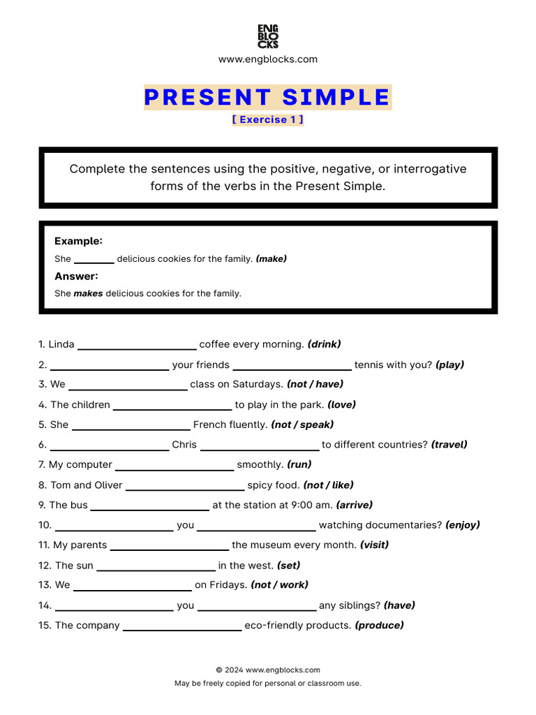 Present Simple Exercise 1 | PDF