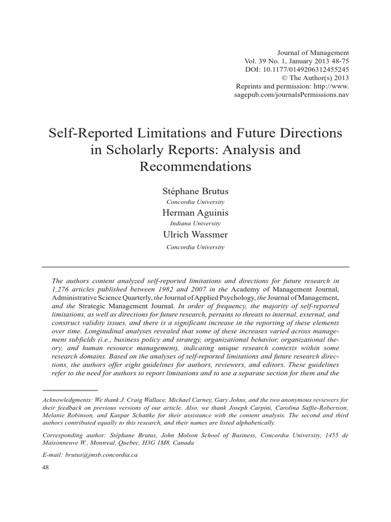 2013 Self Reported Limitations and Future Directions in (Retrieved - 2024-07-11) | PDF ...