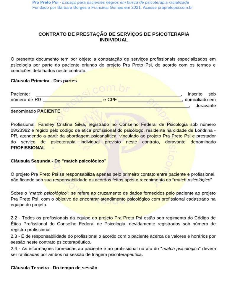 Contrato Pra Preto Psi - Psi Fansley Atualizado | PDF | Psicologia ...