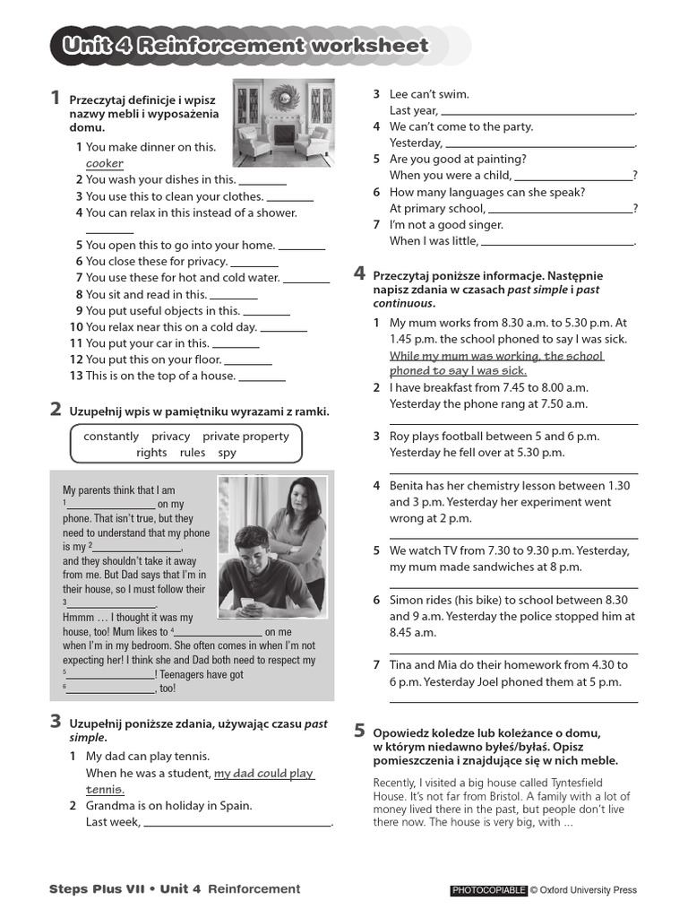 Steps Plus VII Reinf Worksheets U4 | PDF | Home