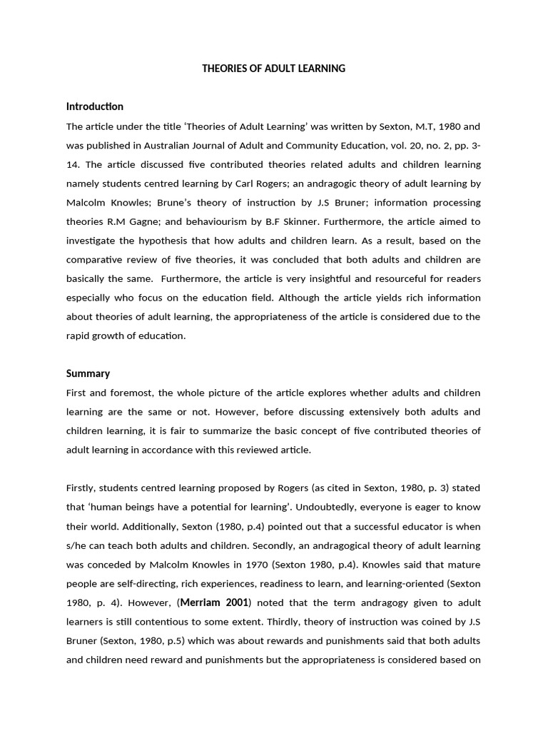 Theories of How Adults Learn | PDF | Theory | Science