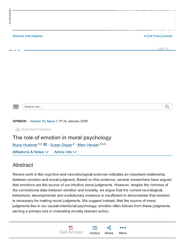 The Role of Emotion in Moral Psychology | PDF