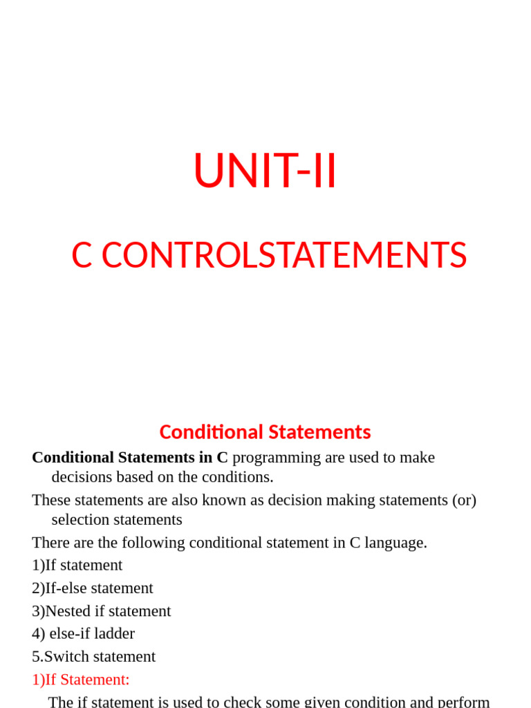 PPS UNIT II Control Statements | PDF | Control Flow | Computing