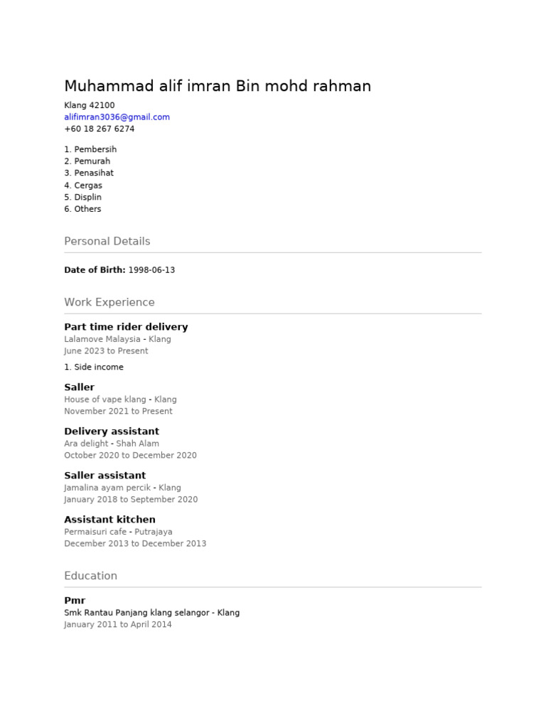 Muhammad Alif Imran Bin Mohd Rahman | PDF