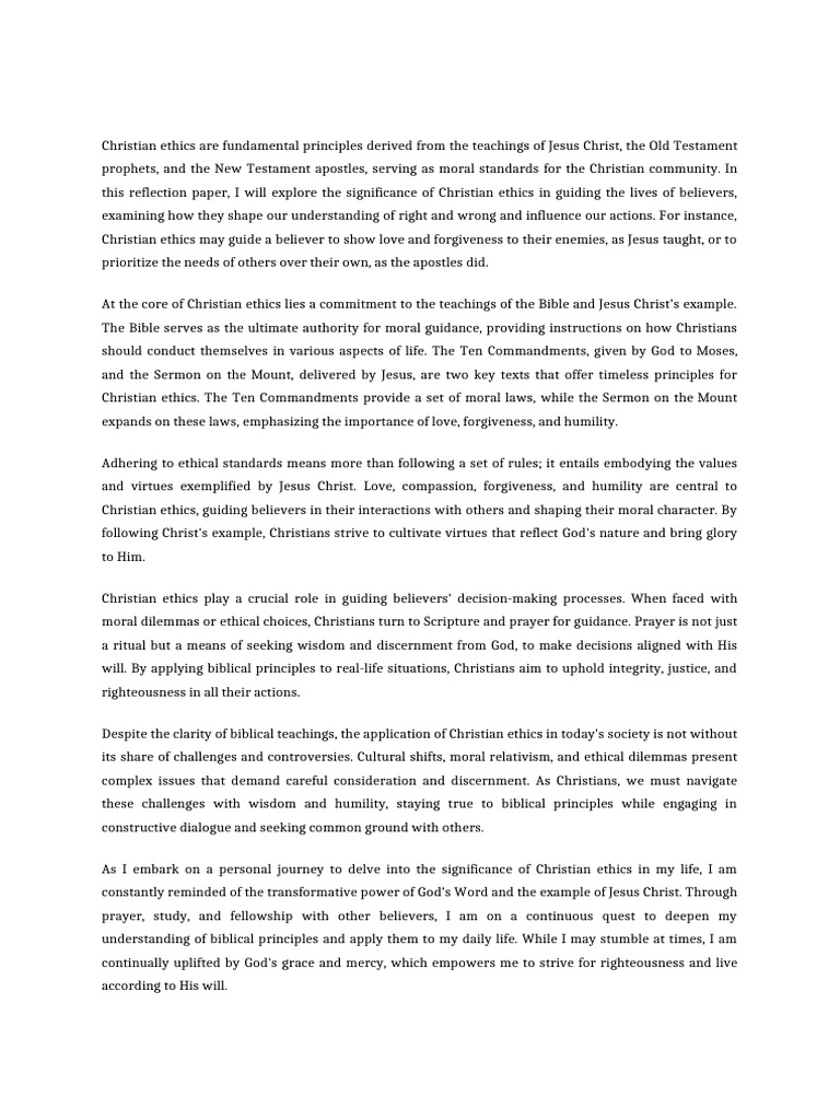 Christian Ethics Reflection Paper | PDF | Christian Ethics | Ten ...