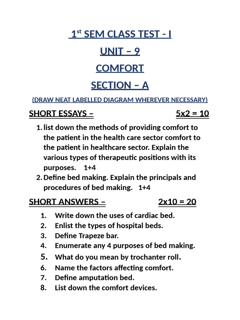 1st Sem CLASS TEST Comfort SEC A | PDF | Teaching Methods & Materials