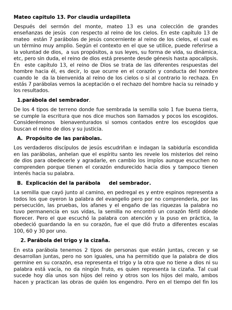 Parábolas del Reino en Mateo 13 | PDF | Parábolas de Jesús | Cristo ...